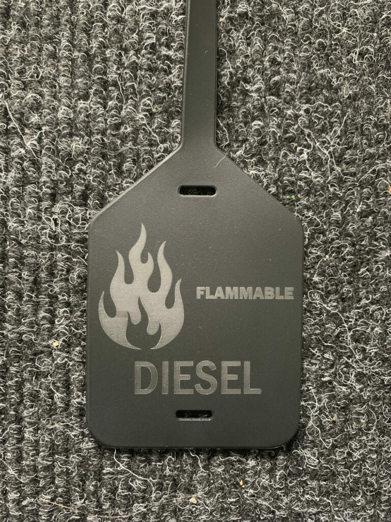 Diesel Warning Handy Rubber Tags Printing - Pat O Brien